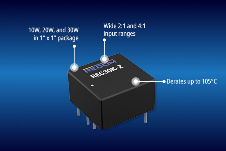 Wide Input DC/DCs Offer up to 30W in 1” x 1” Packages